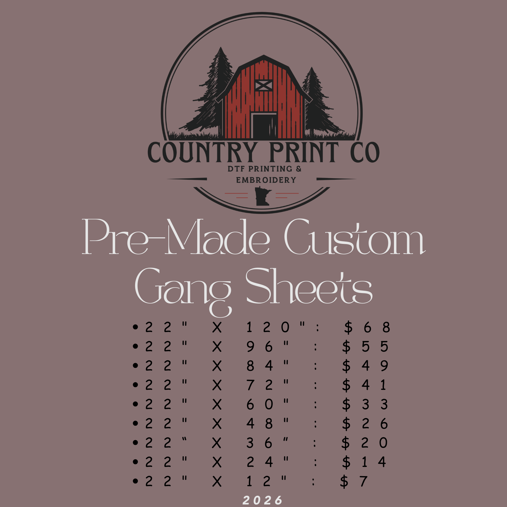 Pre-Made Custom DTF Gang Sheet – Country Print Co