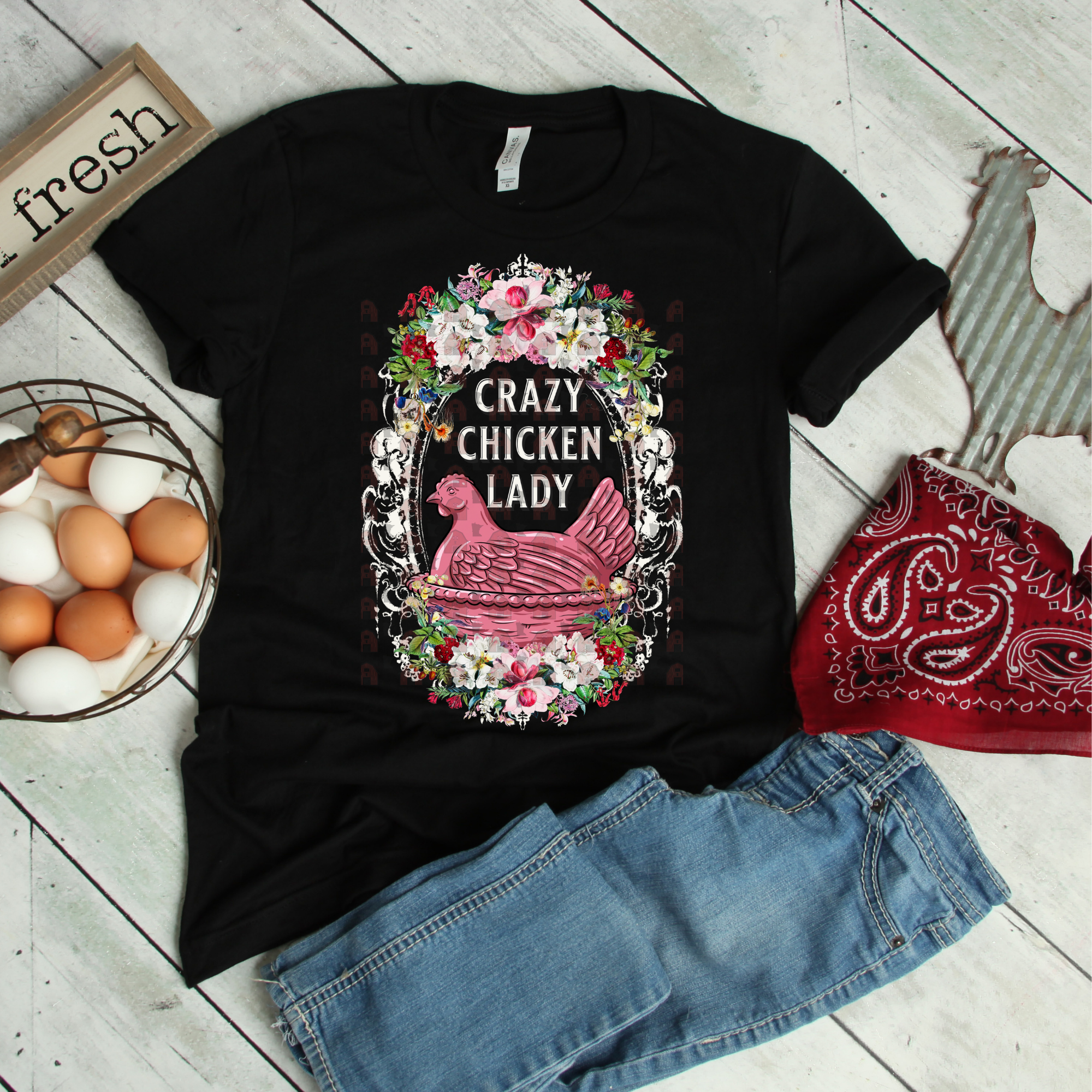 Vintage Floral Crazy Chicken Lady – Country Print Co