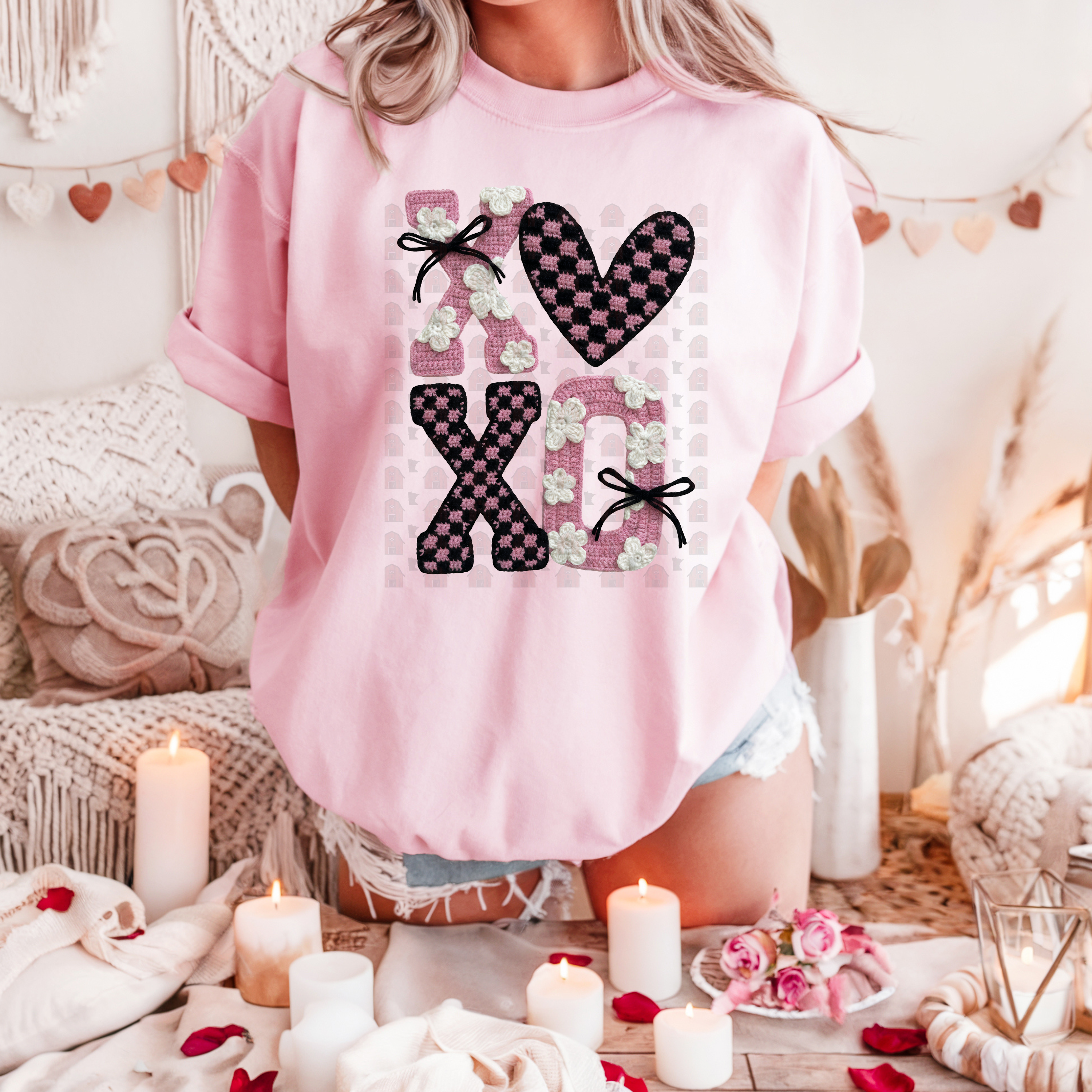 Yarn Staggered XOXO Flowers And Bows – Country Print Co